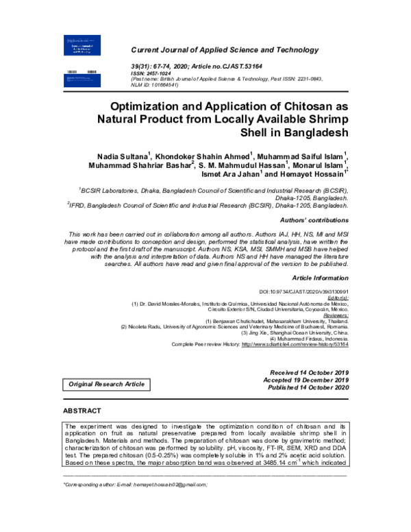 (PDF) Optimization and Application of Chitosan as Natural Product from Locally Available Shrimp ...