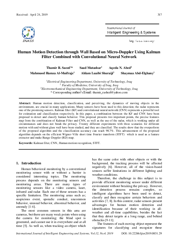 (PDF) Human Motion Detection through Wall Based on Micro-Doppler Using ...