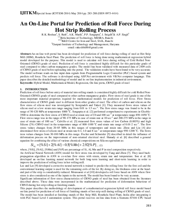 (PDF) An On-Line Portal for Prediction of Roll Force During Hot Strip ...