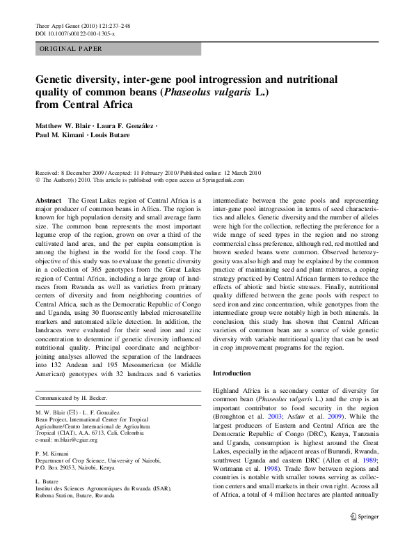 (PDF) Genetic diversity, inter-gene pool introgression and nutritional ...