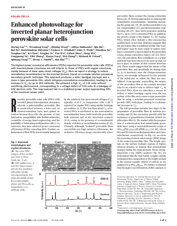 (PDF) Enhanced photovoltage for inverted planar heterojunction perovskite solar cells