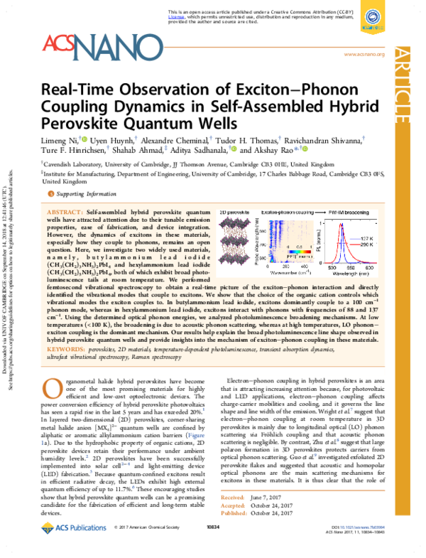 (PDF) Real-Time Observation of Exciton-Phonon Coupling Dynamics in Self ...