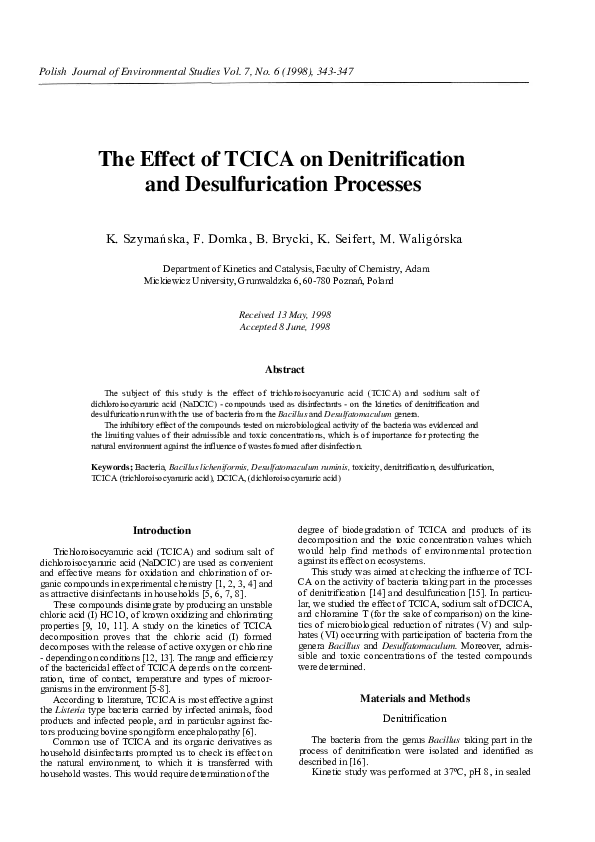 (PDF) The Effect of TCICA on Denitrification and Desulfurication Processes
