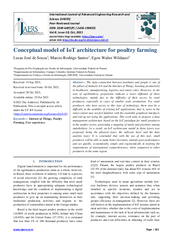 (PDF) Conceptual model of IoT architecture for poultry farming