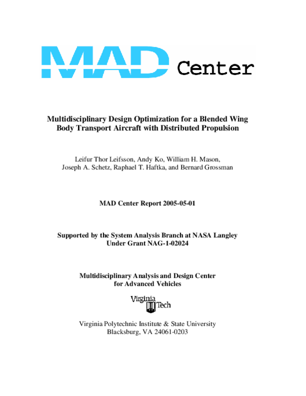 Pdf Multidisciplinary Design Optimization Of Blended Wing Body Transport Aircraft With
