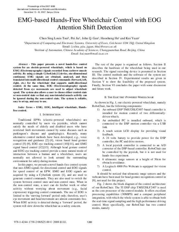 (PDF) EMG-based hands-free wheelchair control with EOG attention shift detection