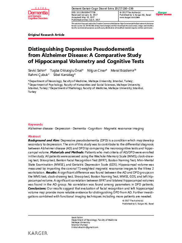 (PDF) Distinguishing depressive pseudodementia from true dementia ...