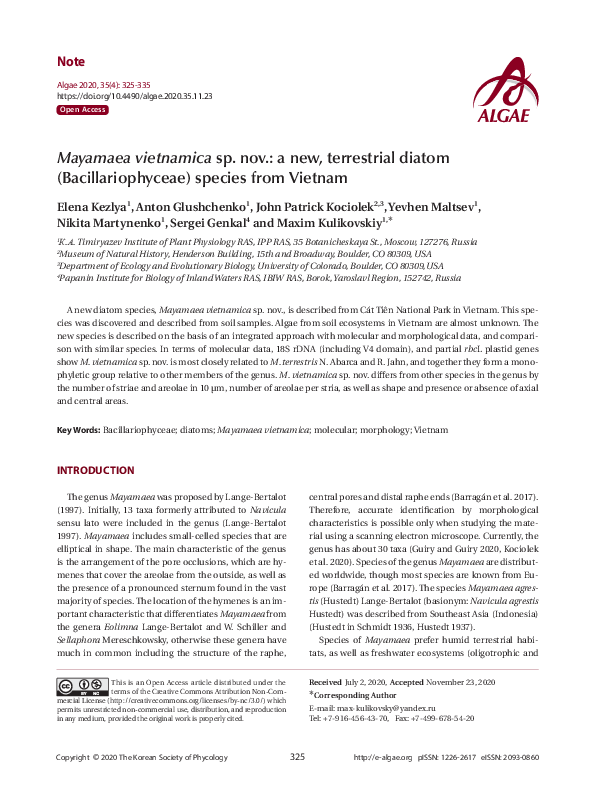 (PDF) Mayamaea vietnamica sp. nov.: a new, terrestrial diatom ...