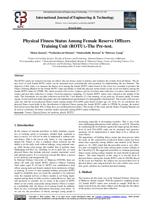 (PDF) Physical Fitness Status Among Female Reserve Officers Training ...