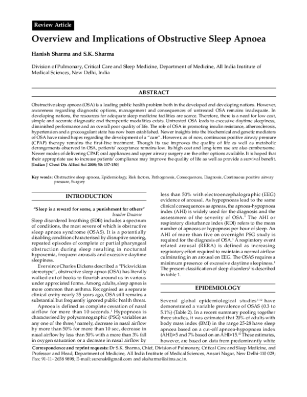 (PDF) Overview and implications of obstructive sleep apnoea