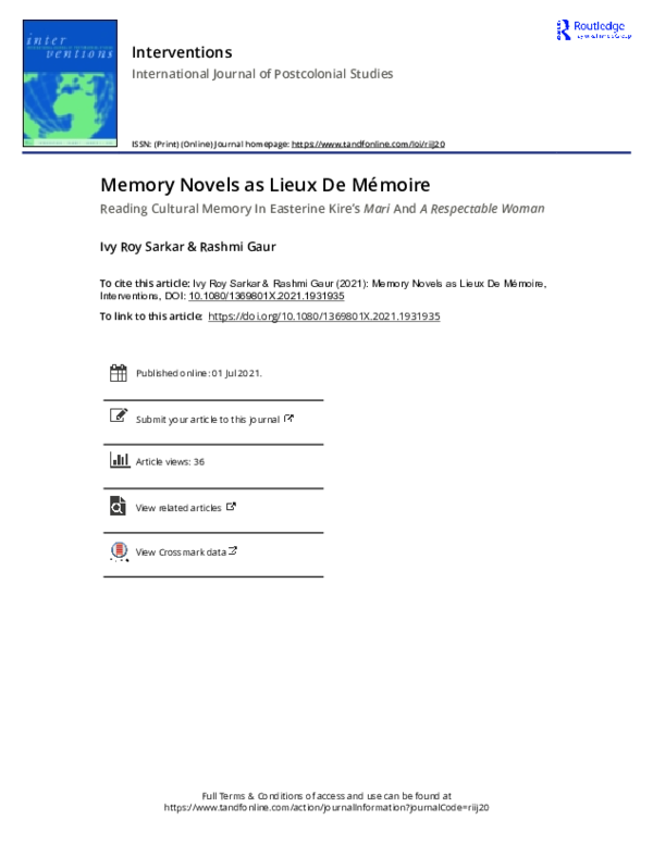 (PDF) Memory Novels as Lieux De M moire