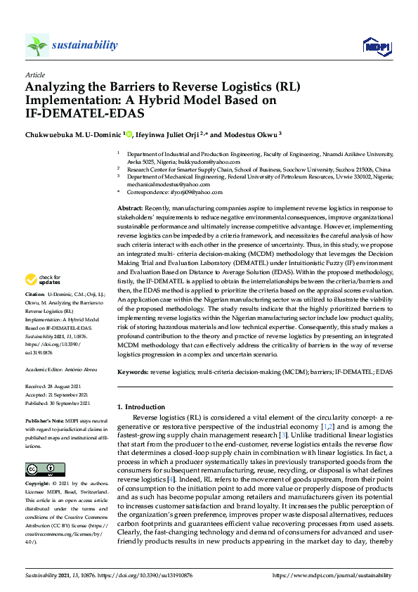 (PDF) Analyzing the Barriers to Reverse Logistics (RL) Implementation: A Hybrid Model Based on ...