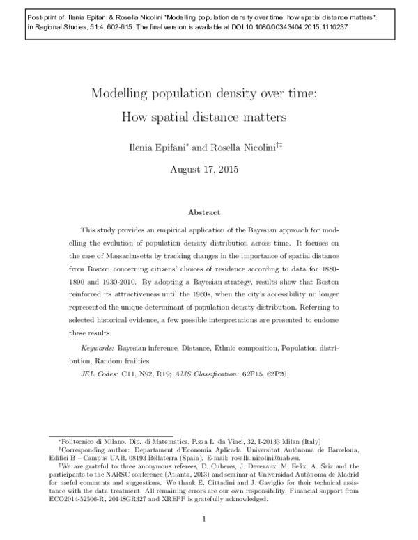 (PDF) Modelling Population Density Over Time: How Spatial Distance Matters