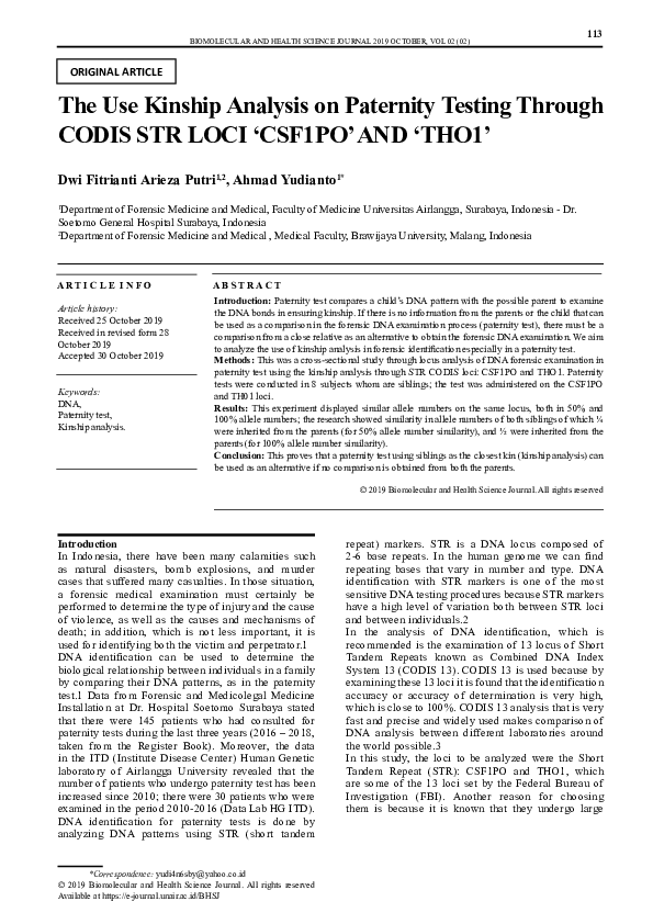 (PDF) The Use of Kinship Analysis on Paternity Testing Through Codis ...