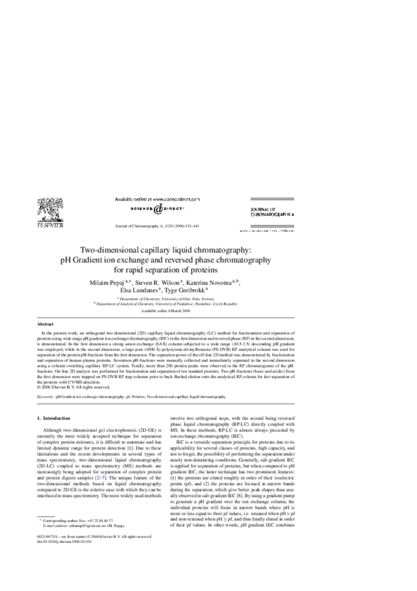 (PDF) Two-dimensional capillary liquid chromatography: pH Gradient ion ...