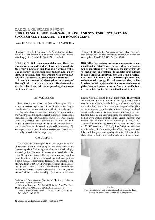 (PDF) Subcutaneous Nodular Sarcoidosis and Systemic Involvement ...