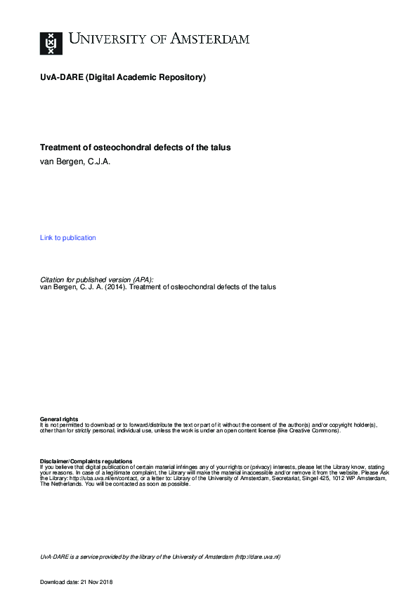 (PDF) Osteochondral Defects of the Talus: A Novel Animal Model in the Goat