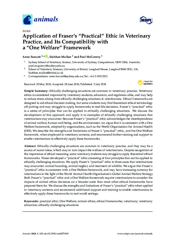 (PDF) Application of Fraser's "Practical" Ethic in Veterinary Practice ...