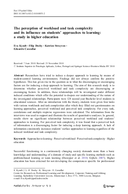 Pdf The Perception Of Workload And Task Complexity And Its Influence