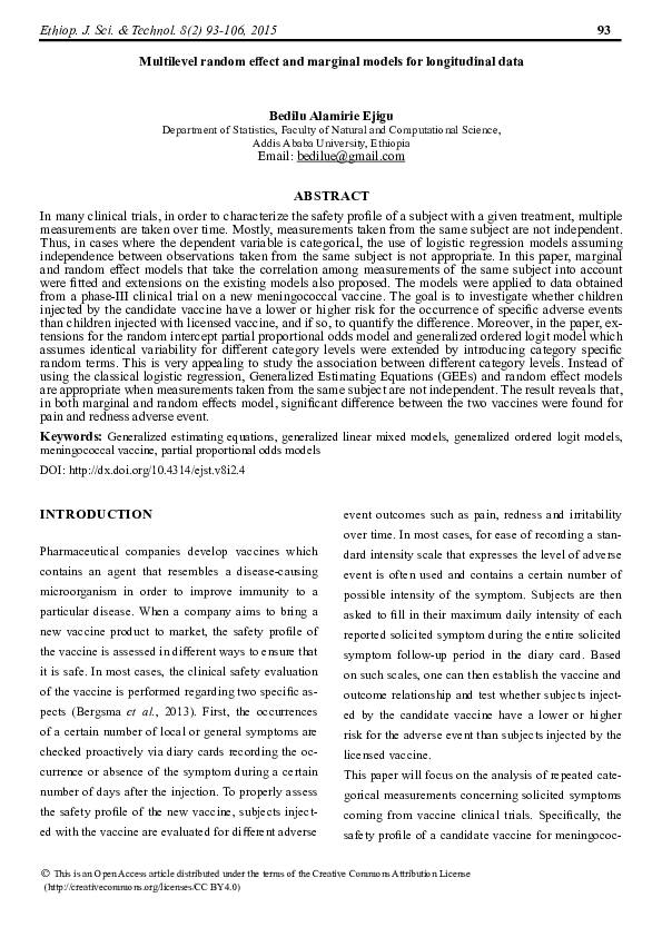 Pdf Multilevel Random Effect And Marginal Models For Longitudinal Data