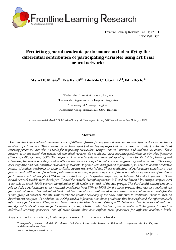 (PDF) Predicting general academic performance and identifying the differential contribution of ...