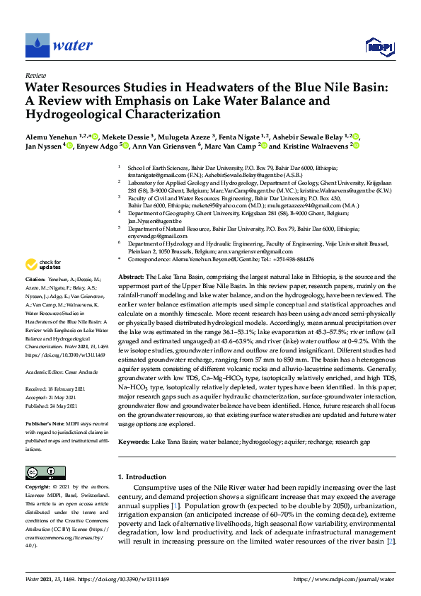 (PDF) Water Resources Studies in Headwaters of the Blue Nile Basin: A ...