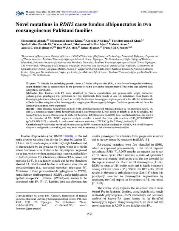 (PDF) Novel mutations in RDH5 cause fundus albipunctatus in two ...