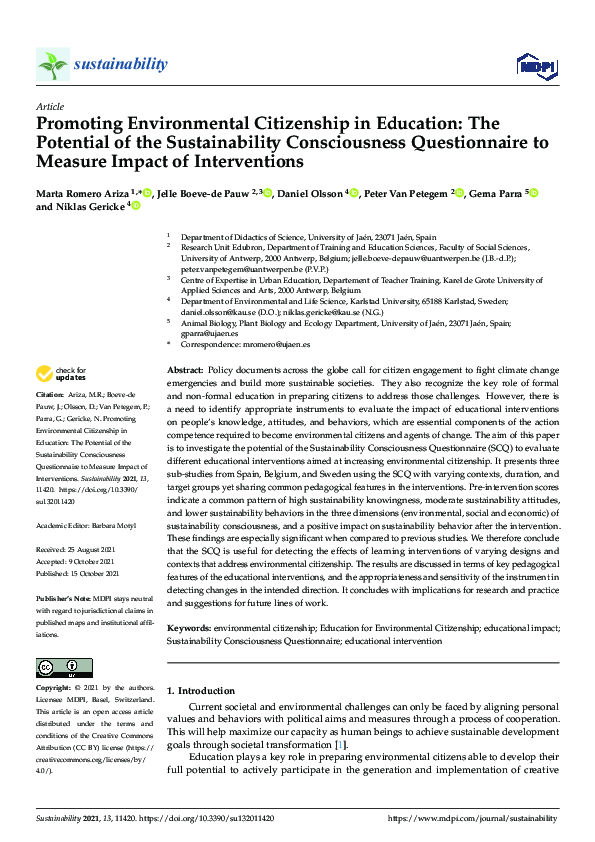 (PDF) Promoting Environmental Citizenship in Education: The Potential ...