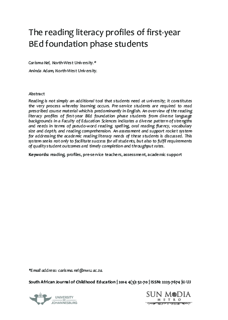 (PDF) The reading literacy profiles of first-year BEd foundation phase ...