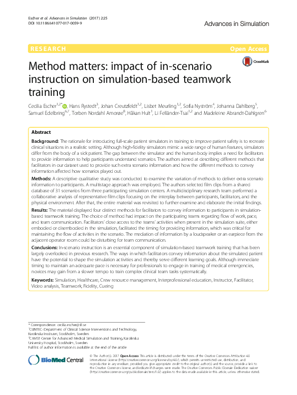(PDF) Method matters: impact of in-scenario instruction on simulation ...