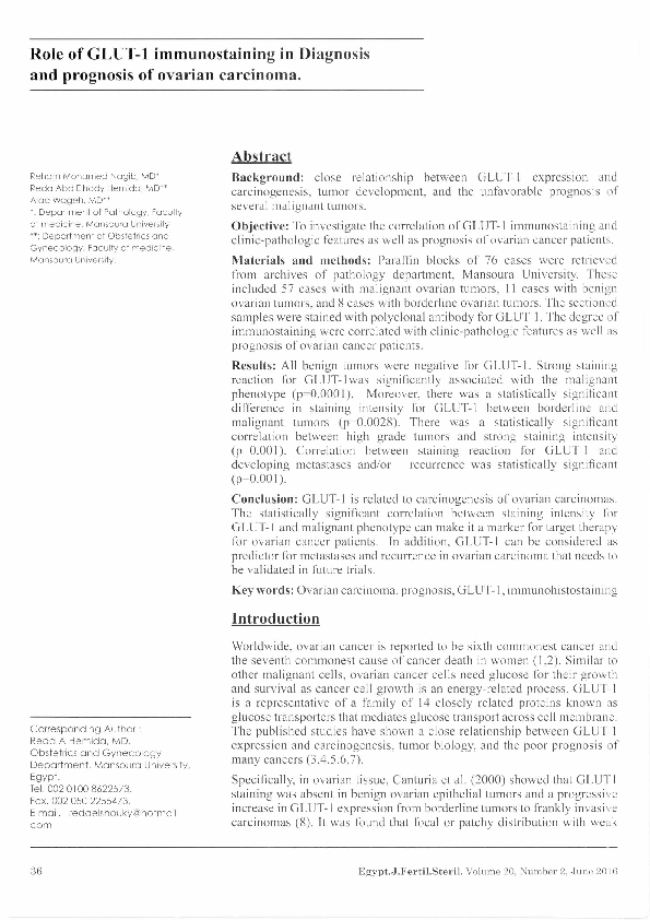 (PDF) Role of GLUT-1 immunostaining in Diagnosis and prognosis of ...