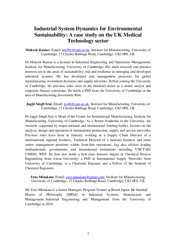(PDF) Industrial system dynamics for environmental sustainability: a ...