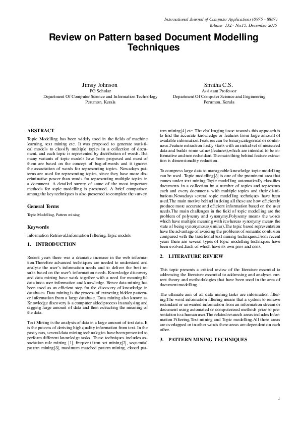 (PDF) Review on Pattern based Document Modelling Techniques