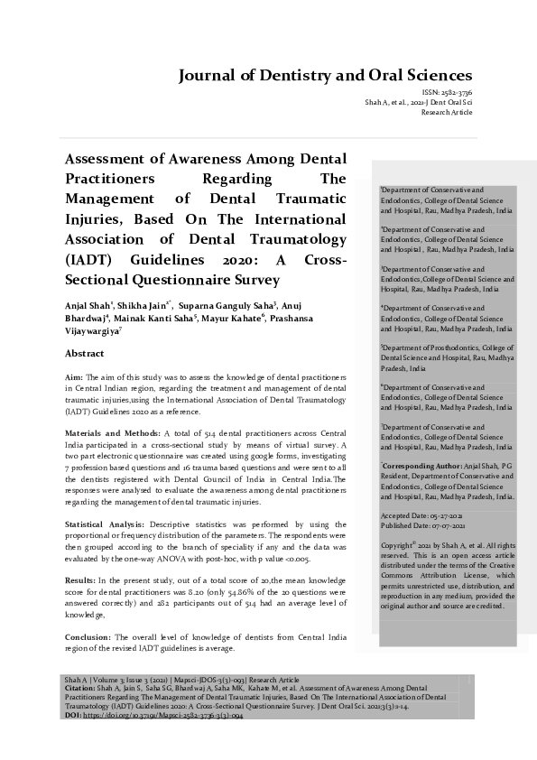 (PDF) Assessment of Awareness Among Dental Practitioners Regarding The ...