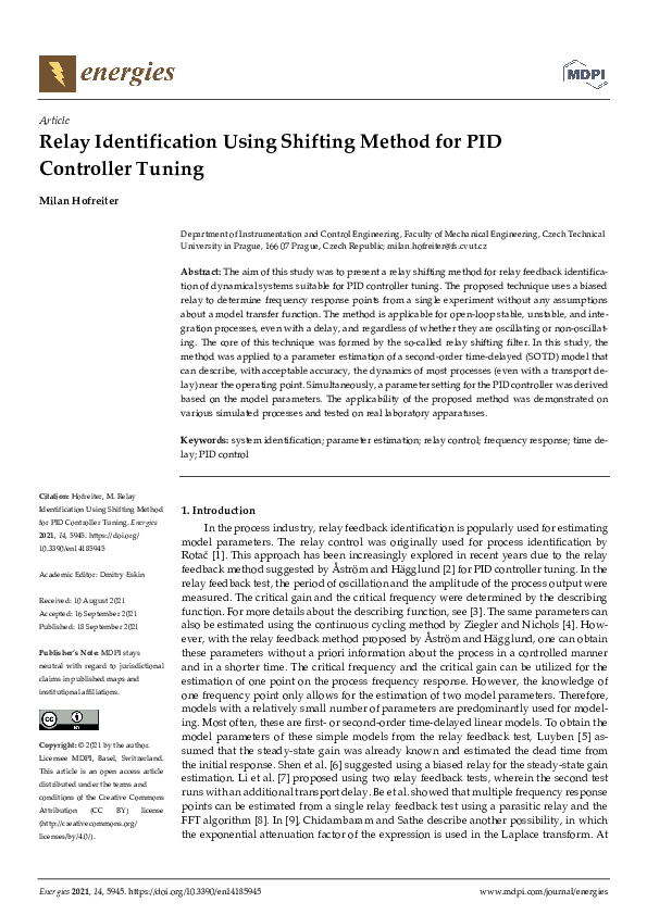 (PDF) Relay Identification Using Shifting Method for PID Controller Tuning