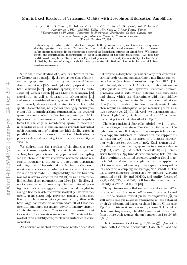 (PDF) Multiplexed readout of transmon qubits with Josephson bifurcation ...