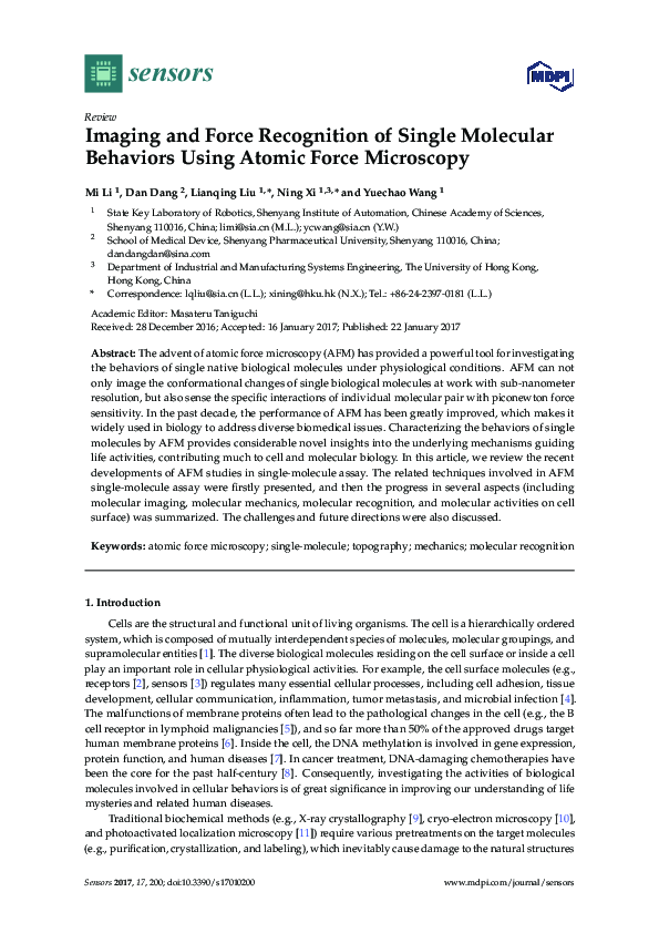 Pdf Imaging And Force Recognition Of Single Molecular Behaviors Using Atomic Force Microscopy