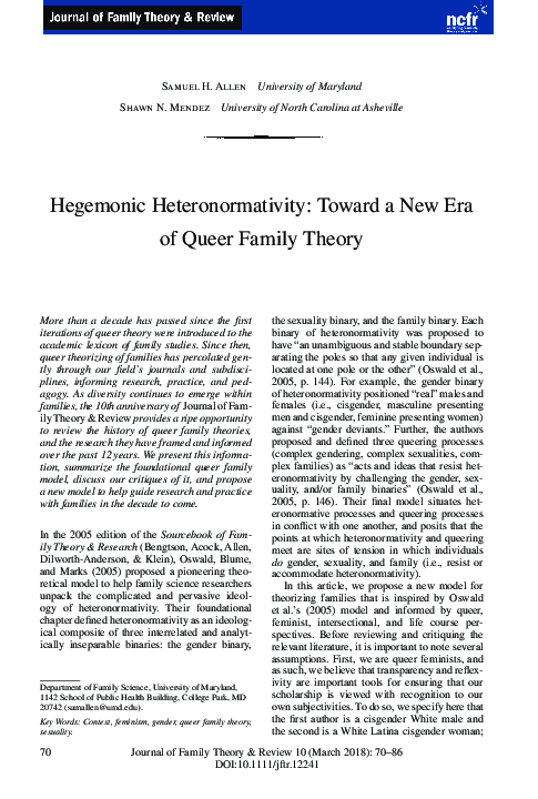 (PDF) Hegemonic Heteronormativity: Toward a New Era of Queer Family Theory