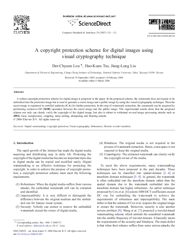(PDF) A copyright protection scheme for digital images using visual cryptography technique