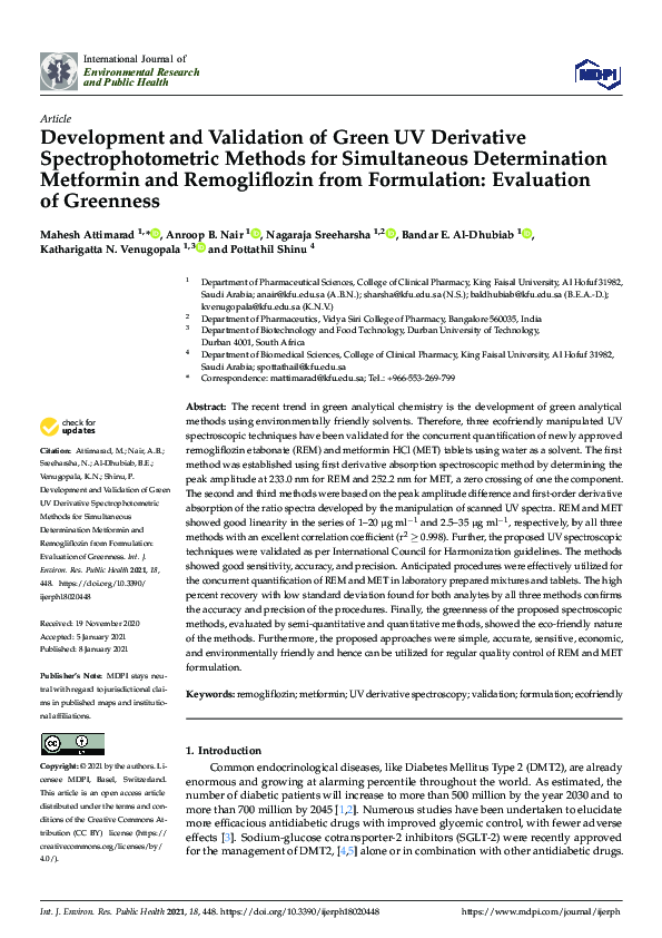(PDF) Development and Validation of Green UV Derivative Spectrophotometric Methods for ...