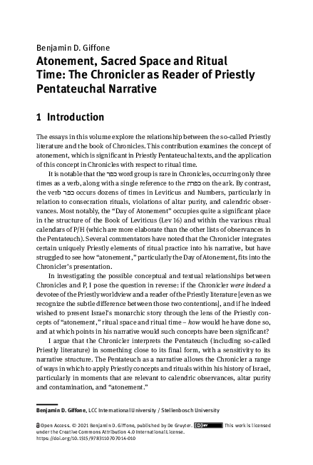 (PDF) Atonement, Sacred Space and Ritual Time: The Chronicler as Reader ...
