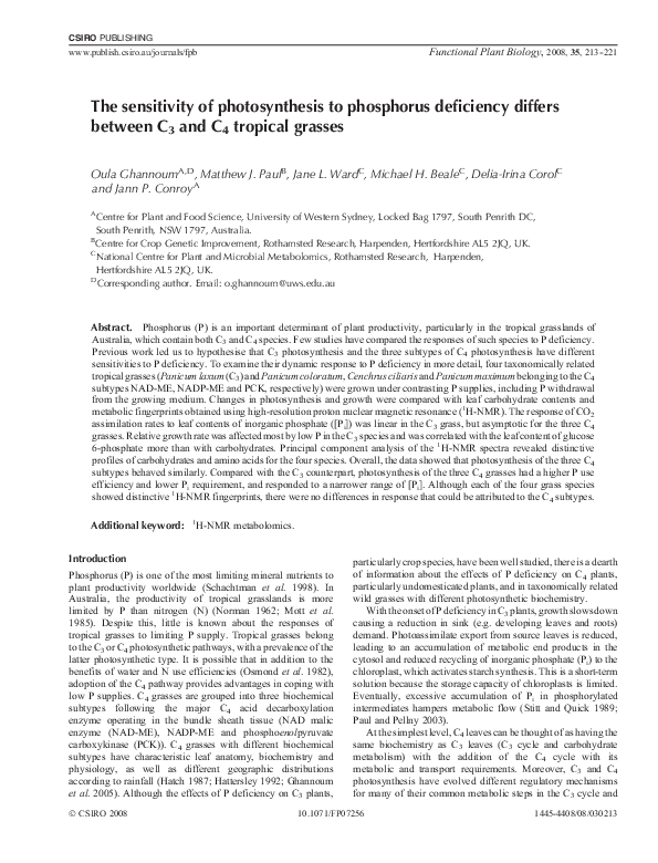 (PDF) The sensitivity of photosynthesis to phosphorus deficiency ...