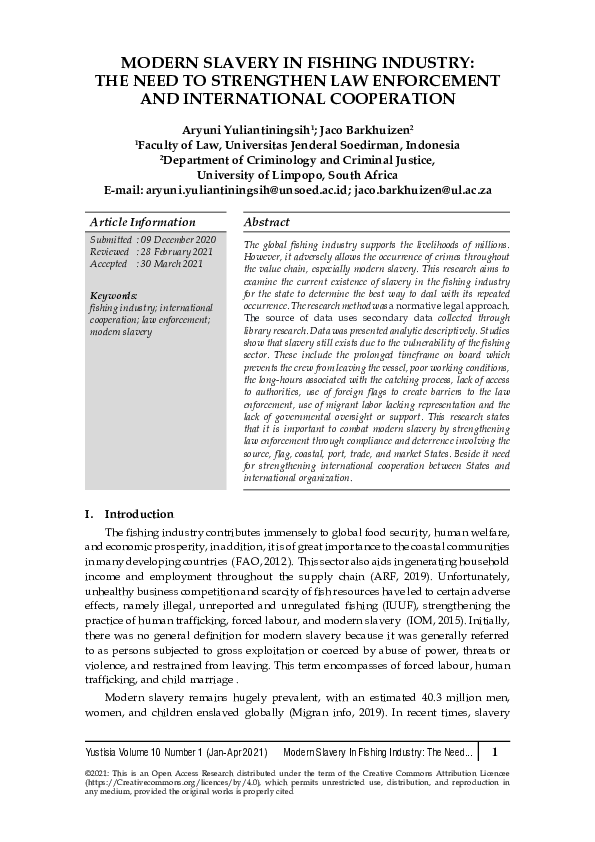 (PDF) Modern Slavery in Fishing Industry: The Need to Strengthen Law ...