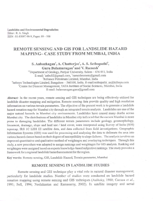 (PDF) Remote Sensing and GIS for Landslide Hazard Mapping – Case Study from Mumbai, India ...
