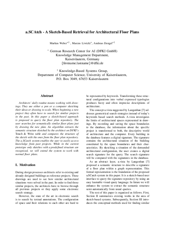(PDF) a. SCAtch-A Sketch-Based Retrieval for Architectural Floor Plans