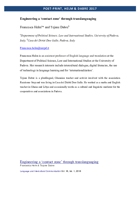 (PDF) Engineering a ‘contact zone’ through translanguaging