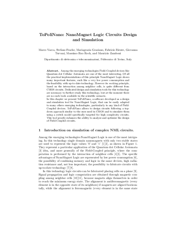 Pdf Topolinano Nanomagnet Logic Circuits Design And Simulation