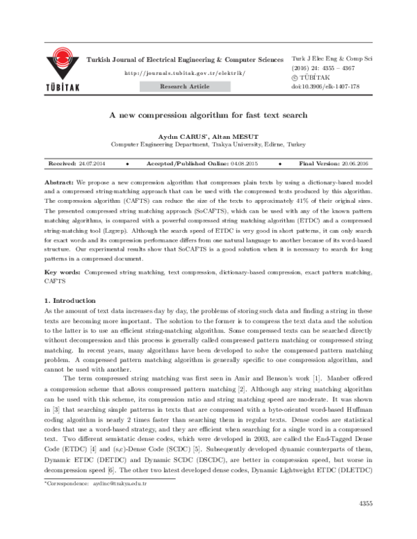 (PDF) A new compression algorithm for fast text search | Aydın CARUS ...