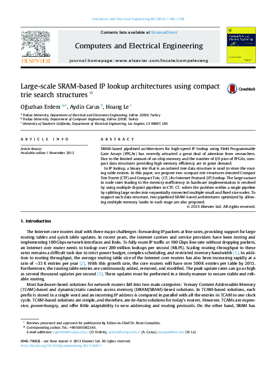 Pdf Large Scale Sram Based Ip Lookup Architectures Using Compact Trie Search Structures 0476