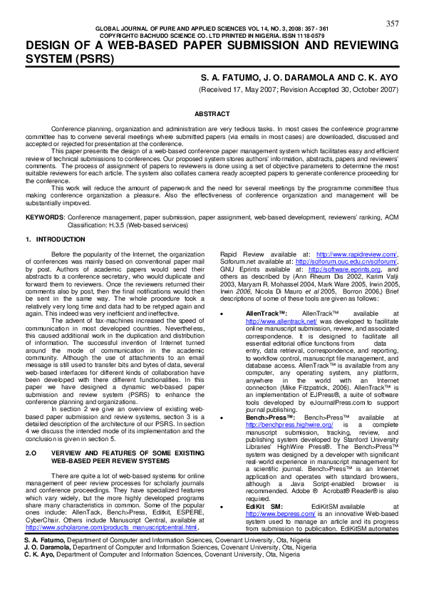 (PDF) Design Of A Web-Based Paper Submission And Reviewing System (PSRS)